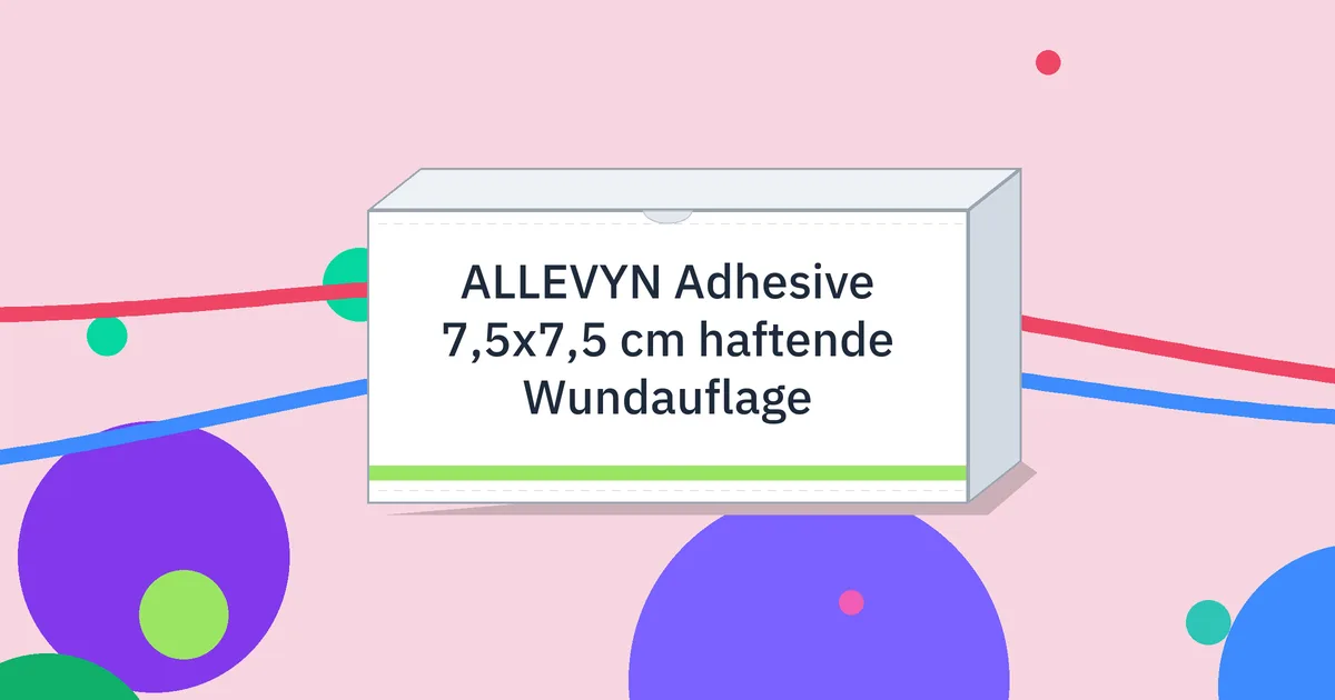 Symbolbild: Packung mit der Aufschrift ALLEVYN Adhesive 7,5x7,5 cm haftende Wundauflage (PZN 06712517) – Verfügbarkeit und Bezug in Apotheken in Frankfurt am Main