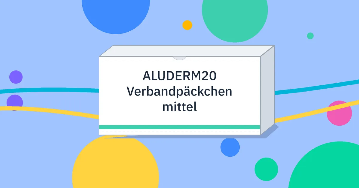 Symbolbild: Packung mit der Aufschrift ALUDERM20 Verbandpäckchen mittel (PZN 19772774) – Verfügbarkeit und Bezug in Apotheken in Frankfurt am Main