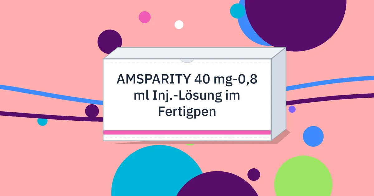 Symbolbild: Packung mit der Aufschrift AMSPARITY 40 mg-0,8 ml Inj.-Lösung im Fertigpen (PZN 19518194) – Verfügbarkeit und Bezug in Apotheken in Frankfurt am Main