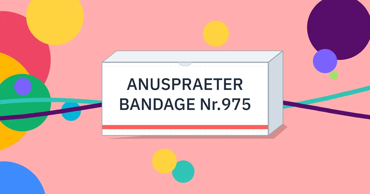 Symbolbild: Packung mit der Aufschrift ANUSPRAETER BANDAGE Nr.975 (PZN 01960883) – Verfügbarkeit und Bezug in Apotheken in Frankfurt am Main