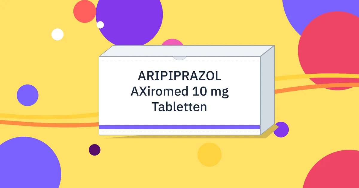 Symbolbild: Packung mit der Aufschrift ARIPIPRAZOL AXiromed 10 mg Tabletten (PZN 14446107) – Verfügbarkeit und Bezug in Apotheken in Frankfurt am Main