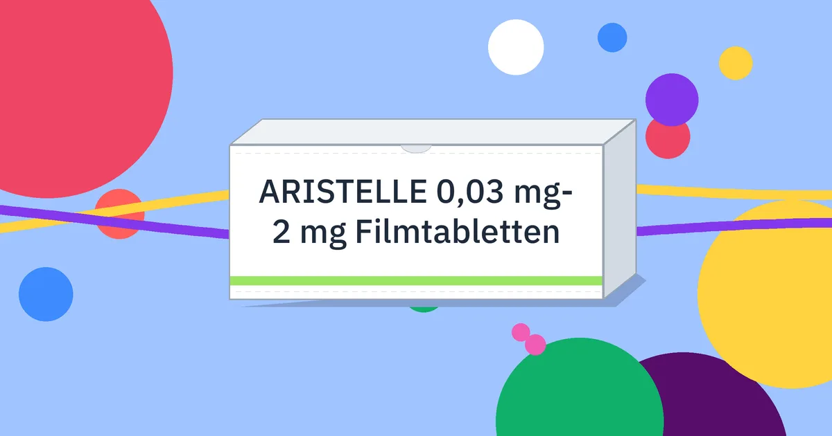 Symbolbild: Packung mit der Aufschrift ARISTELLE 0,03 mg-2 mg Filmtabletten (PZN 09421973) – Verfügbarkeit und Bezug in Apotheken in Frankfurt am Main