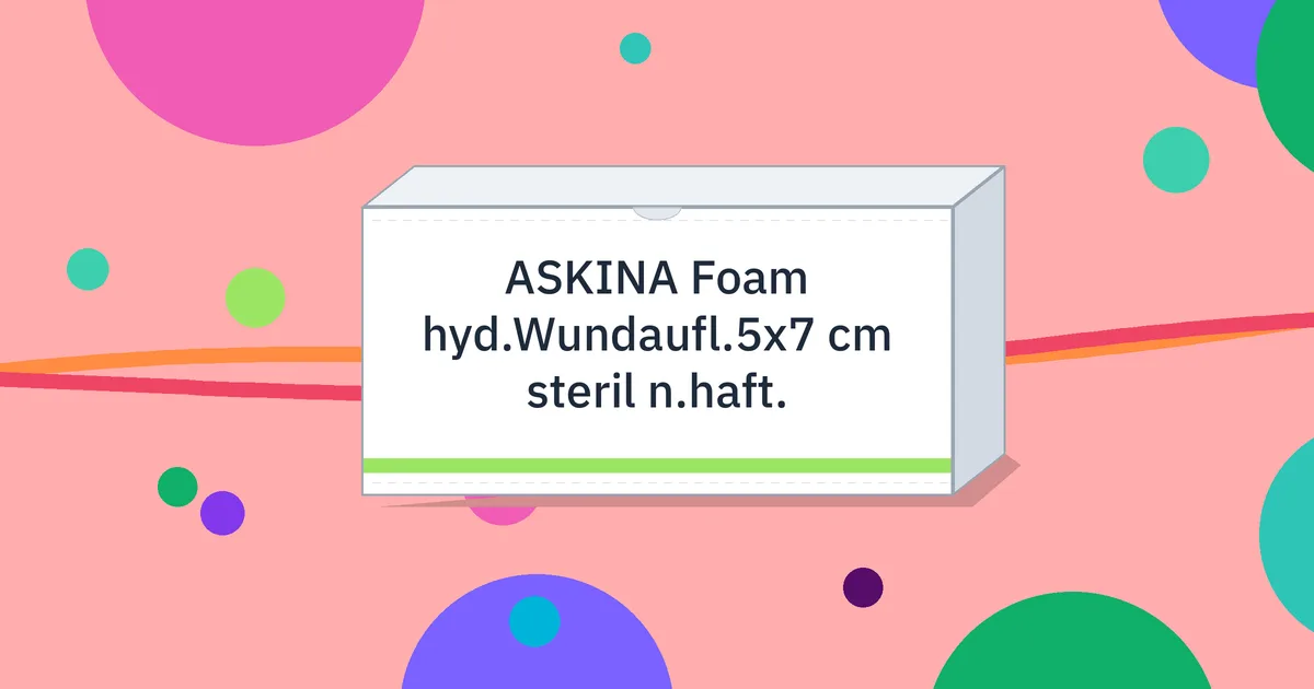 Symbolbild: Packung mit der Aufschrift ASKINA Foam hyd.Wundaufl.5x7 cm steril n.haft. (PZN 12735422) – Verfügbarkeit und Bezug in Apotheken in Frankfurt am Main