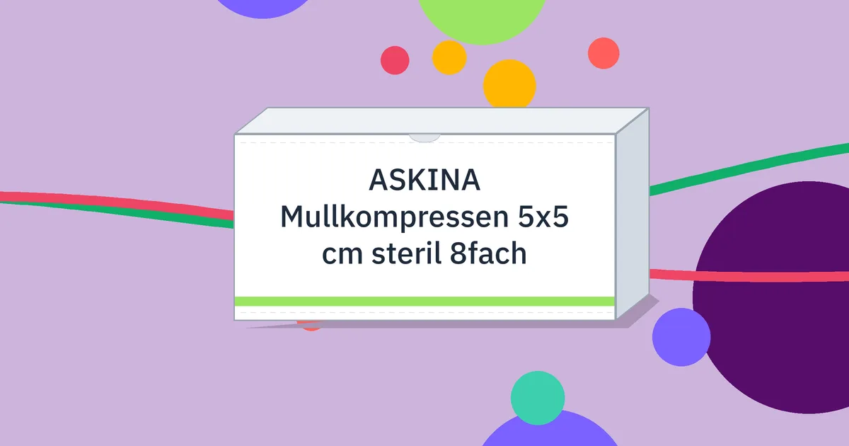 Symbolbild: Packung mit der Aufschrift ASKINA Mullkompressen 5x5 cm steril 8fach (PZN 06874467) – Verfügbarkeit und Bezug in Apotheken in Frankfurt am Main