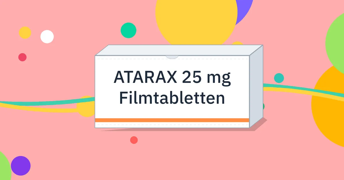 Symbolbild: Packung mit der Aufschrift ATARAX 25 mg Filmtabletten (PZN 01409004) – Verfügbarkeit und Bezug in Apotheken in Frankfurt am Main