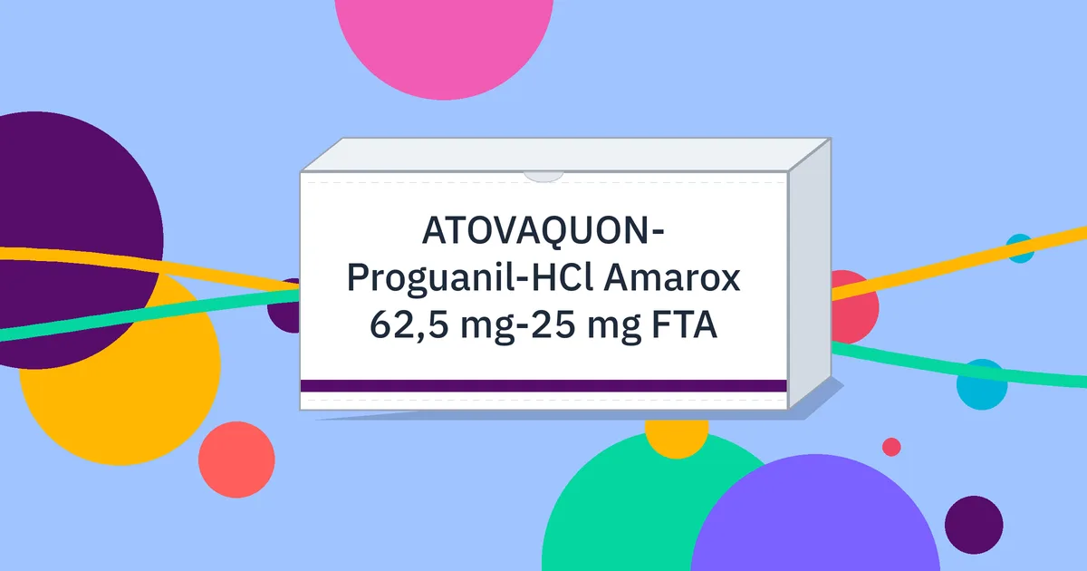 Symbolbild: Packung mit der Aufschrift ATOVAQUON-Proguanil-HCl Amarox 62,5 mg-25 mg FTA (PZN 18727300) – Verfügbarkeit und Bezug in Apotheken in Frankfurt am Main