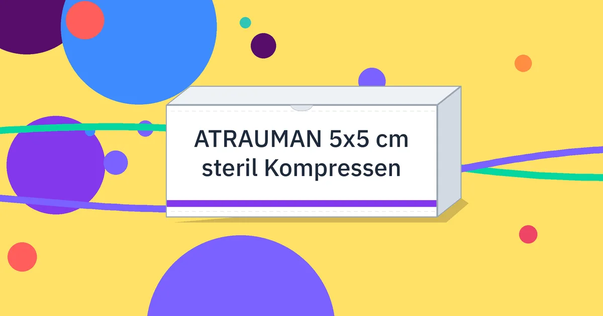 Symbolbild: Packung mit der Aufschrift ATRAUMAN 5x5 cm steril Kompressen (PZN 20051608) – Verfügbarkeit und Bezug in Apotheken in Frankfurt am Main