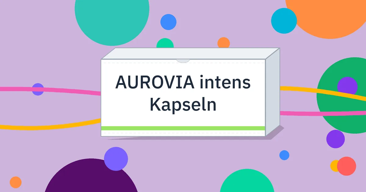 Symbolbild: Packung mit der Aufschrift AUROVIA intens Kapseln (PZN 20225238) – Verfügbarkeit und Bezug in Apotheken in Frankfurt am Main