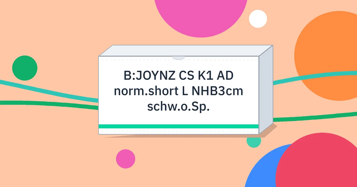 Symbolbild: Packung mit der Aufschrift B:JOYNZ CS K1 AD norm.short L NHB3cm schw.o.Sp. (PZN 20529518) – Verfügbarkeit und Bezug in Apotheken in Frankfurt am Main