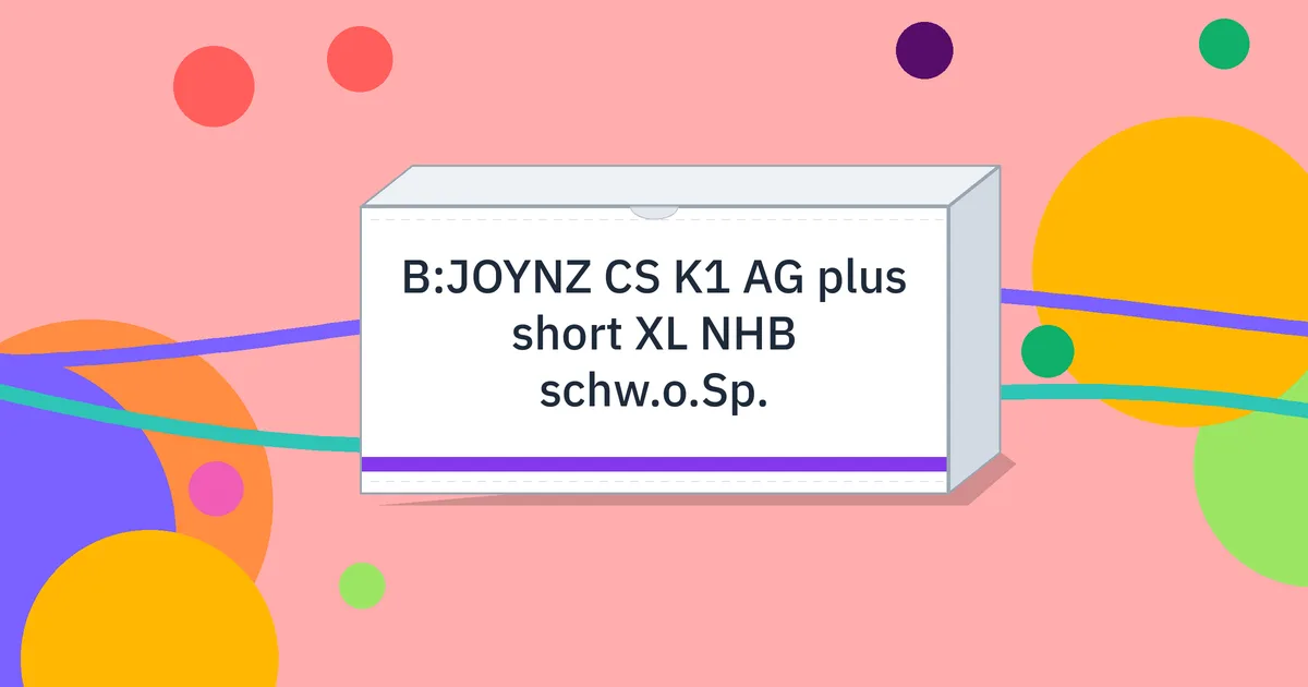 Symbolbild: Packung mit der Aufschrift B:JOYNZ CS K1 AG plus short XL NHB schw.o.Sp. (PZN 20531395) – Verfügbarkeit und Bezug in Apotheken in Frankfurt am Main