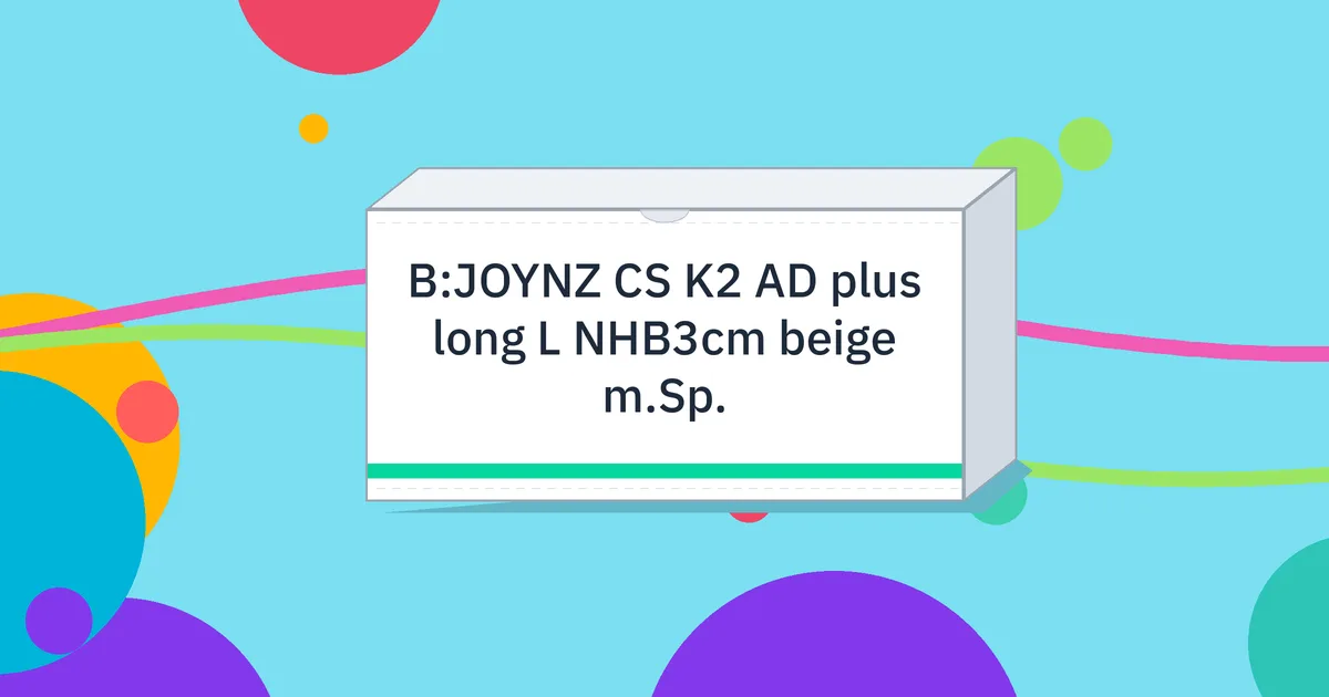 Symbolbild: Packung mit der Aufschrift B:JOYNZ CS K2 AD plus long L NHB3cm beige m.Sp. (PZN 20526796) – Verfügbarkeit und Bezug in Apotheken in Frankfurt am Main