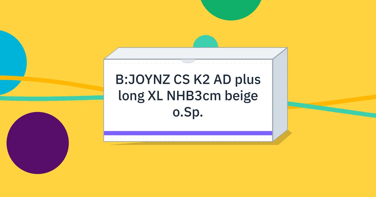 Symbolbild: Packung mit der Aufschrift B:JOYNZ CS K2 AD plus long XL NHB3cm beige o.Sp. (PZN 20530616) – Verfügbarkeit und Bezug in Apotheken in Frankfurt am Main
