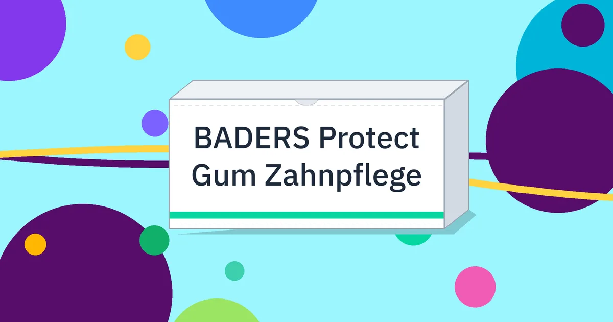 Symbolbild: Packung mit der Aufschrift BADERS Protect Gum Zahnpflege (PZN 16885816) – Verfügbarkeit und Bezug in Apotheken in Frankfurt am Main