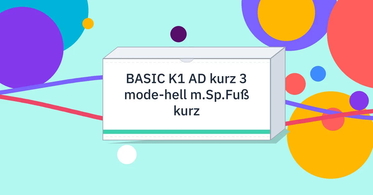 Symbolbild: Packung mit der Aufschrift BASIC K1 AD kurz 3 mode-hell m.Sp.Fuß kurz (PZN 20257907) – Verfügbarkeit und Bezug in Apotheken in Frankfurt am Main