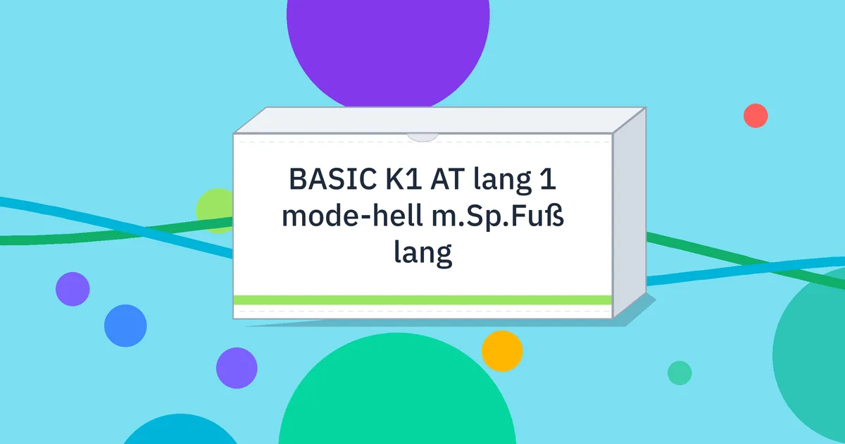 Symbolbild: Packung mit der Aufschrift BASIC K1 AT lang 1 mode-hell m.Sp.Fuß lang (PZN 20262162) – Verfügbarkeit und Bezug in Apotheken in Frankfurt am Main
