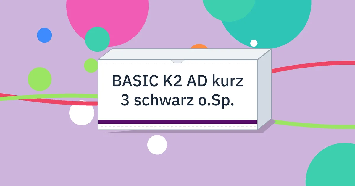 Symbolbild: Packung mit der Aufschrift BASIC K2 AD kurz 3 schwarz o.Sp. (PZN 20264296) – Verfügbarkeit und Bezug in Apotheken in Frankfurt am Main