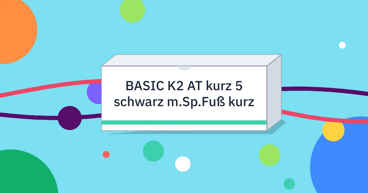 Symbolbild: Packung mit der Aufschrift BASIC K2 AT kurz 5 schwarz m.Sp.Fuß kurz (PZN 20269589) – Verfügbarkeit und Bezug in Apotheken in Frankfurt am Main