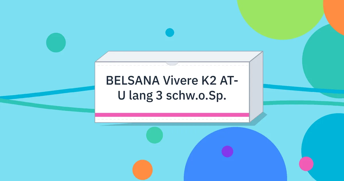 Symbolbild: Packung mit der Aufschrift BELSANA Vivere K2 AT-U lang 3 schw.o.Sp. (PZN 08537403) – Verfügbarkeit und Bezug in Apotheken in Frankfurt am Main