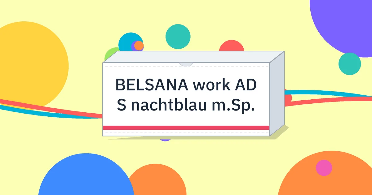 Symbolbild: Packung mit der Aufschrift BELSANA work AD S nachtblau m.Sp. (PZN 16219574) – Verfügbarkeit und Bezug in Apotheken in Frankfurt am Main