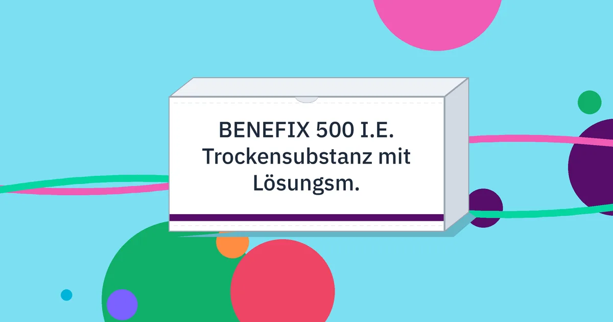 Symbolbild: Packung mit der Aufschrift BENEFIX 500 I.E. Trockensubstanz mit Lösungsm. (PZN 00059967) – Verfügbarkeit und Bezug in Apotheken in Frankfurt am Main