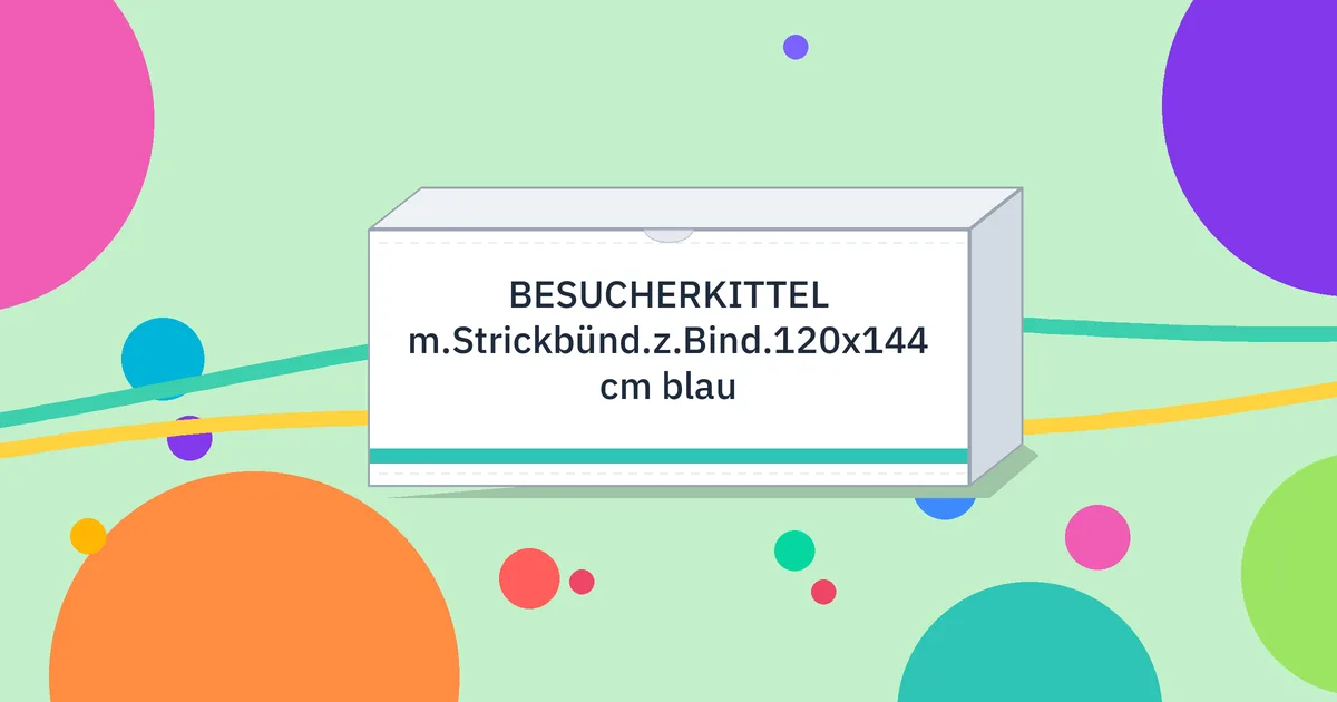Symbolbild: Packung mit der Aufschrift BESUCHERKITTEL m.Strickbünd.z.Bind.120x144 cm blau (PZN 18048697) – Verfügbarkeit und Bezug in Apotheken in Frankfurt am Main