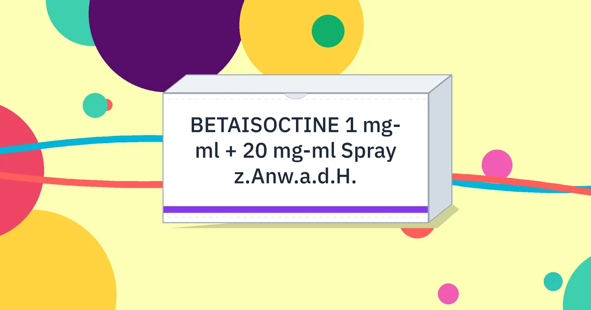 Symbolbild: Packung mit der Aufschrift BETAISOCTINE 1 mg-ml + 20 mg-ml Spray z.Anw.a.d.H. (PZN 19989427) – Verfügbarkeit und Bezug in Apotheken in Frankfurt am Main
