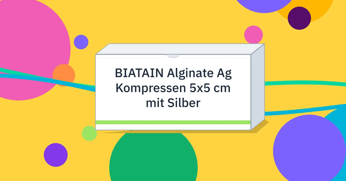 Symbolbild: Packung mit der Aufschrift BIATAIN Alginate Ag Kompressen 5x5 cm mit Silber (PZN 01406448) – Verfügbarkeit und Bezug in Apotheken in Frankfurt am Main