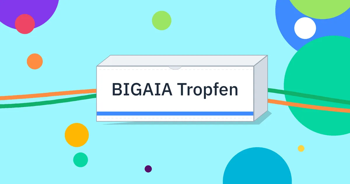 Symbolbild: Packung mit der Aufschrift BIGAIA Tropfen (PZN 03734599) – Verfügbarkeit und Bezug in Apotheken in Frankfurt am Main