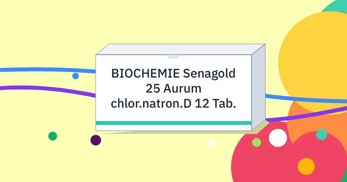 Symbolbild: Packung mit der Aufschrift BIOCHEMIE Senagold 25 Aurum chlor.natron.D 12 Tab. (PZN 07544571) – Verfügbarkeit und Bezug in Apotheken in Frankfurt am Main