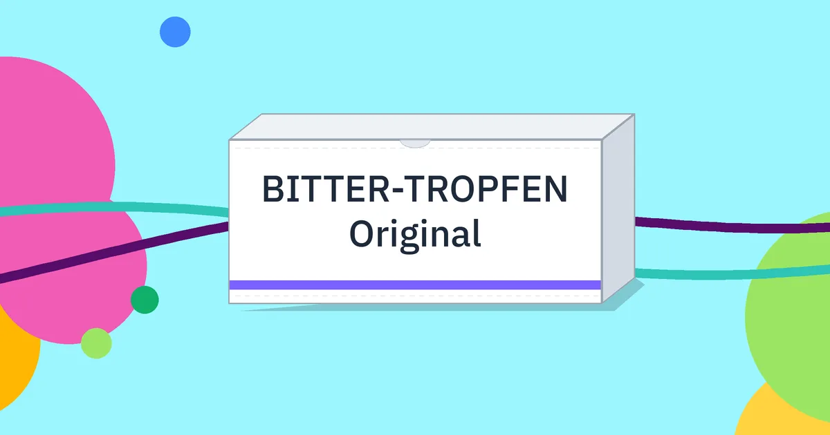 Symbolbild: Packung mit der Aufschrift BITTER-TROPFEN Original (PZN 19846260) – Verfügbarkeit und Bezug in Apotheken in Frankfurt am Main