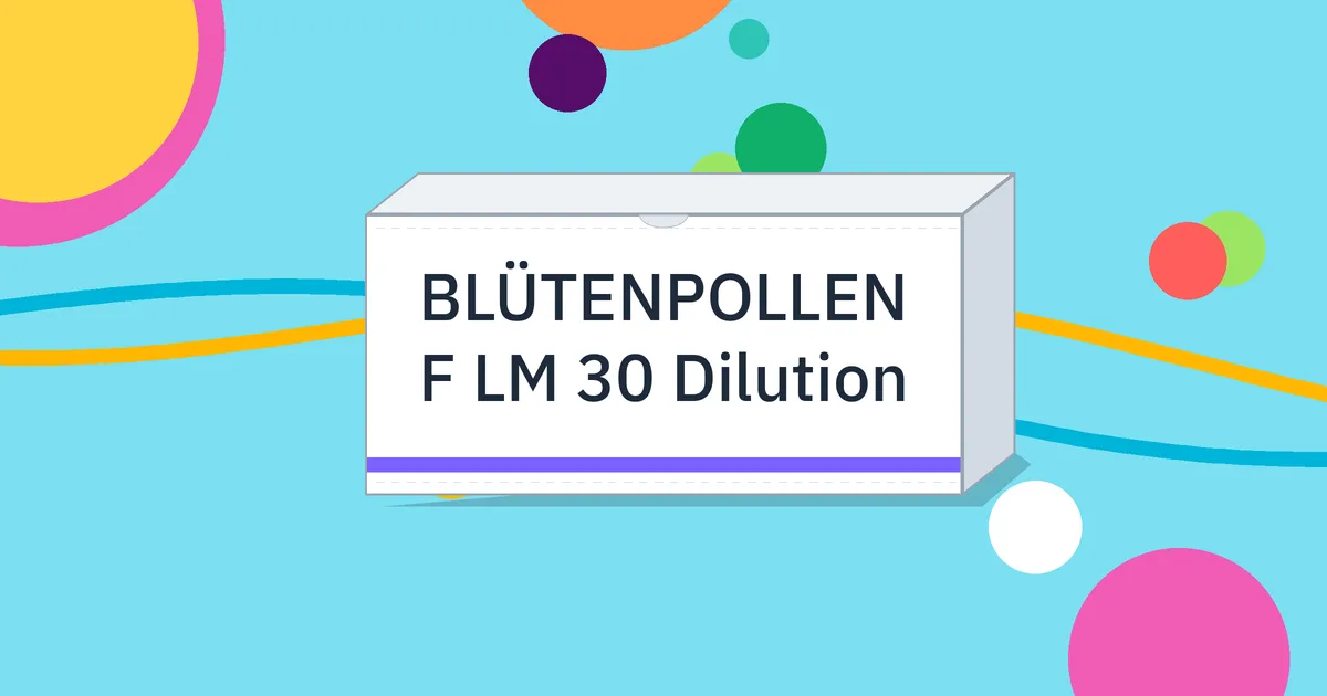 Symbolbild: Packung mit der Aufschrift BLÜTENPOLLEN F LM 30 Dilution (PZN 09650478) – Verfügbarkeit und Bezug in Apotheken in Frankfurt am Main
