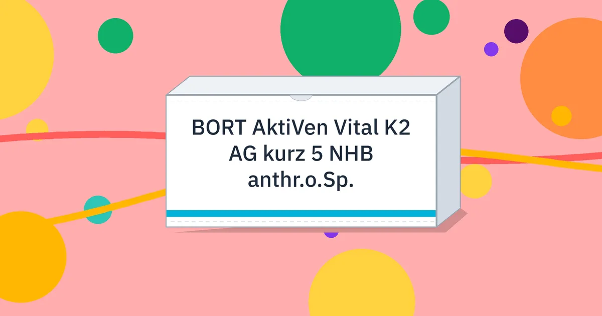 Symbolbild: Packung mit der Aufschrift BORT AktiVen Vital K2 AG kurz 5 NHB anthr.o.Sp. (PZN 13734264) – Verfügbarkeit und Bezug in Apotheken in Frankfurt am Main