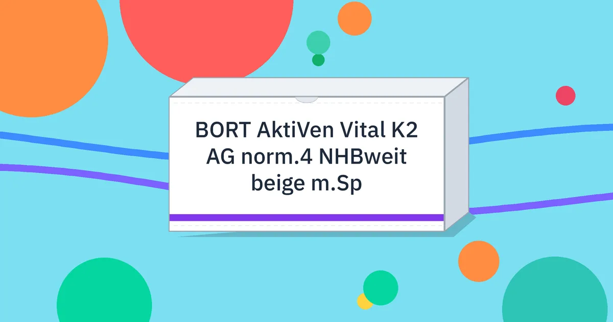 Symbolbild: Packung mit der Aufschrift BORT AktiVen Vital K2 AG norm.4 NHBweit beige m.Sp (PZN 13731923) – Verfügbarkeit und Bezug in Apotheken in Frankfurt am Main