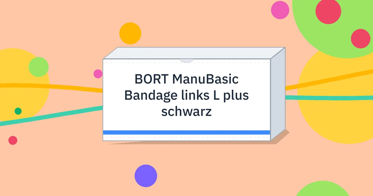 Symbolbild: Packung mit der Aufschrift BORT ManuBasic Bandage links L plus schwarz (PZN 16317756) – Verfügbarkeit und Bezug in Apotheken in Frankfurt am Main