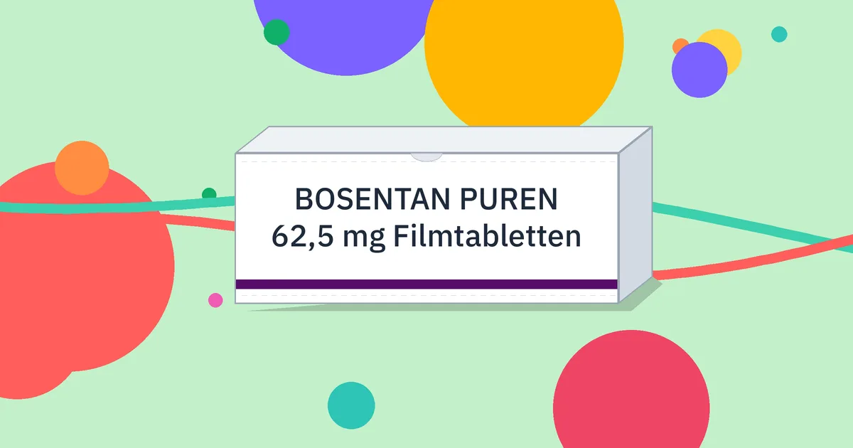 Symbolbild: Packung mit der Aufschrift BOSENTAN PUREN 62,5 mg Filmtabletten (PZN 18319038) – Verfügbarkeit und Bezug in Apotheken in Frankfurt am Main