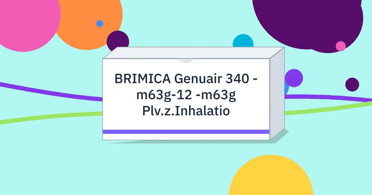 Symbolbild: Packung mit der Aufschrift BRIMICA Genuair 340 -m63g-12 -m63g Plv.z.Inhalatio (PZN 19168908) – Verfügbarkeit und Bezug in Apotheken in Frankfurt am Main