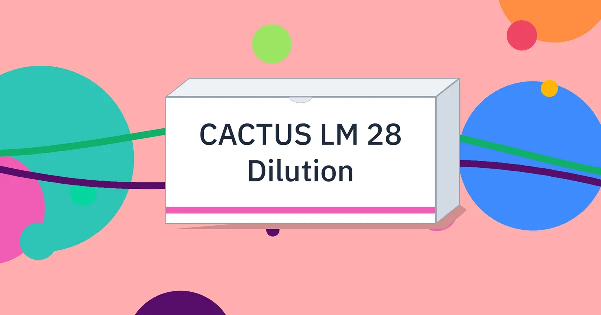 Symbolbild: Packung mit der Aufschrift CACTUS LM 28 Dilution (PZN 12797587) – Verfügbarkeit und Bezug in Apotheken in Frankfurt am Main