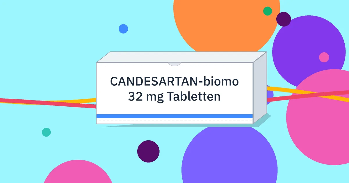 Symbolbild: Packung mit der Aufschrift CANDESARTAN-biomo 32 mg Tabletten (PZN 09475029) – Verfügbarkeit und Bezug in Apotheken in Frankfurt am Main