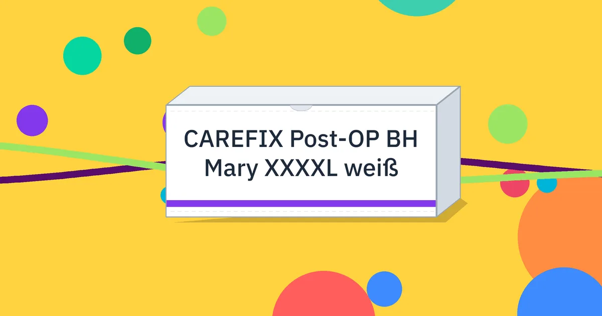 Symbolbild: Packung mit der Aufschrift CAREFIX Post-OP BH Mary XXXXL weiß (PZN 11580816) – Verfügbarkeit und Bezug in Apotheken in Frankfurt am Main