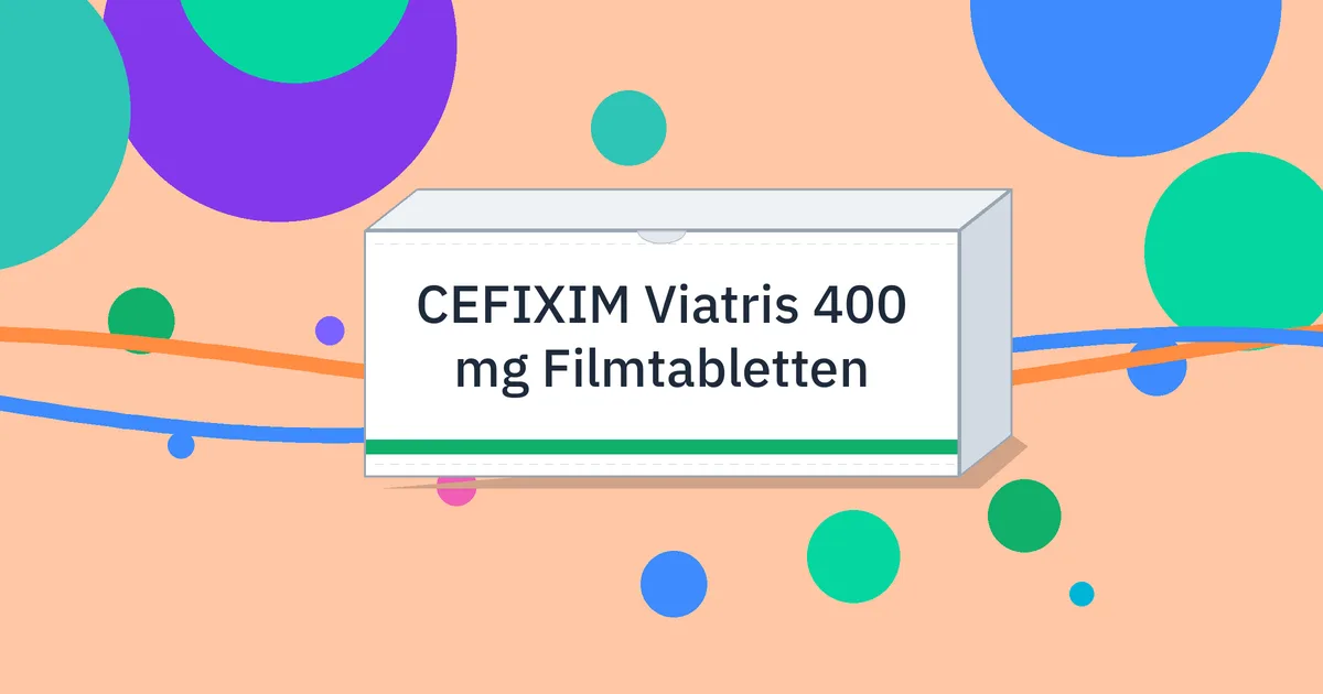 Symbolbild: Packung mit der Aufschrift CEFIXIM Viatris 400 mg Filmtabletten (PZN 19553747) – Verfügbarkeit und Bezug in Apotheken in Frankfurt am Main