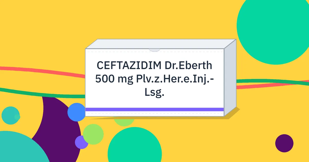 Symbolbild: Packung mit der Aufschrift CEFTAZIDIM Dr.Eberth 500 mg Plv.z.Her.e.Inj.-Lsg. (PZN 11281953) – Verfügbarkeit und Bezug in Apotheken in Frankfurt am Main