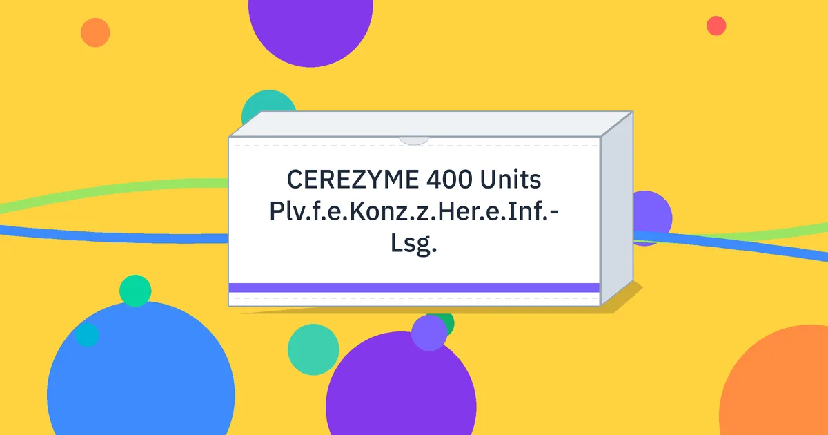 Symbolbild: Packung mit der Aufschrift CEREZYME 400 Units Plv.f.e.Konz.z.Her.e.Inf.-Lsg. (PZN 20514095) – Verfügbarkeit und Bezug in Apotheken in Frankfurt am Main