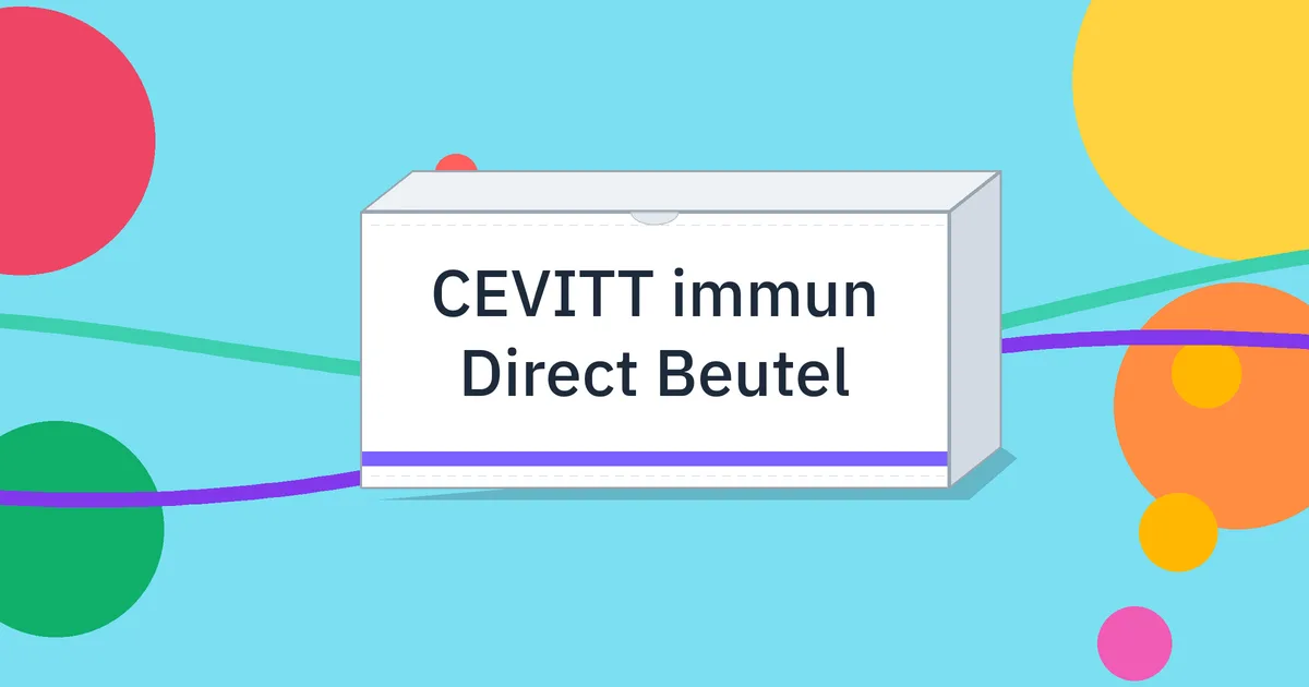 Symbolbild: Packung mit der Aufschrift CEVITT immun Direct Beutel (PZN 09523774) – Verfügbarkeit und Bezug in Apotheken in Frankfurt am Main
