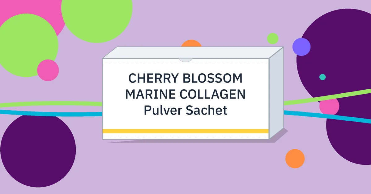 Symbolbild: Packung mit der Aufschrift CHERRY BLOSSOM MARINE COLLAGEN Pulver Sachet (PZN 16674321) – Verfügbarkeit und Bezug in Apotheken in Frankfurt am Main