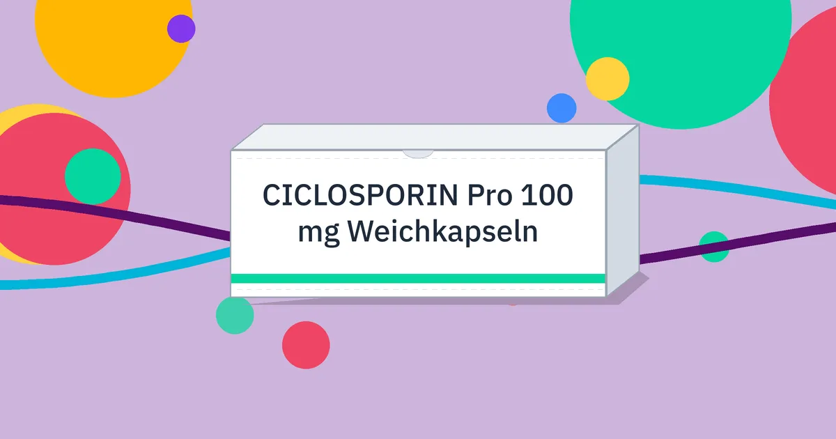 Symbolbild: Packung mit der Aufschrift CICLOSPORIN Pro 100 mg Weichkapseln (PZN 16223050) – Verfügbarkeit und Bezug in Apotheken in Frankfurt am Main