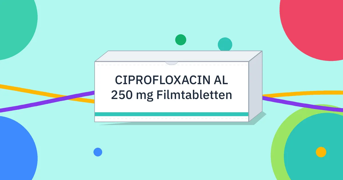 Symbolbild: Packung mit der Aufschrift CIPROFLOXACIN AL 250 mg Filmtabletten (PZN 12644547) – Verfügbarkeit und Bezug in Apotheken in Frankfurt am Main