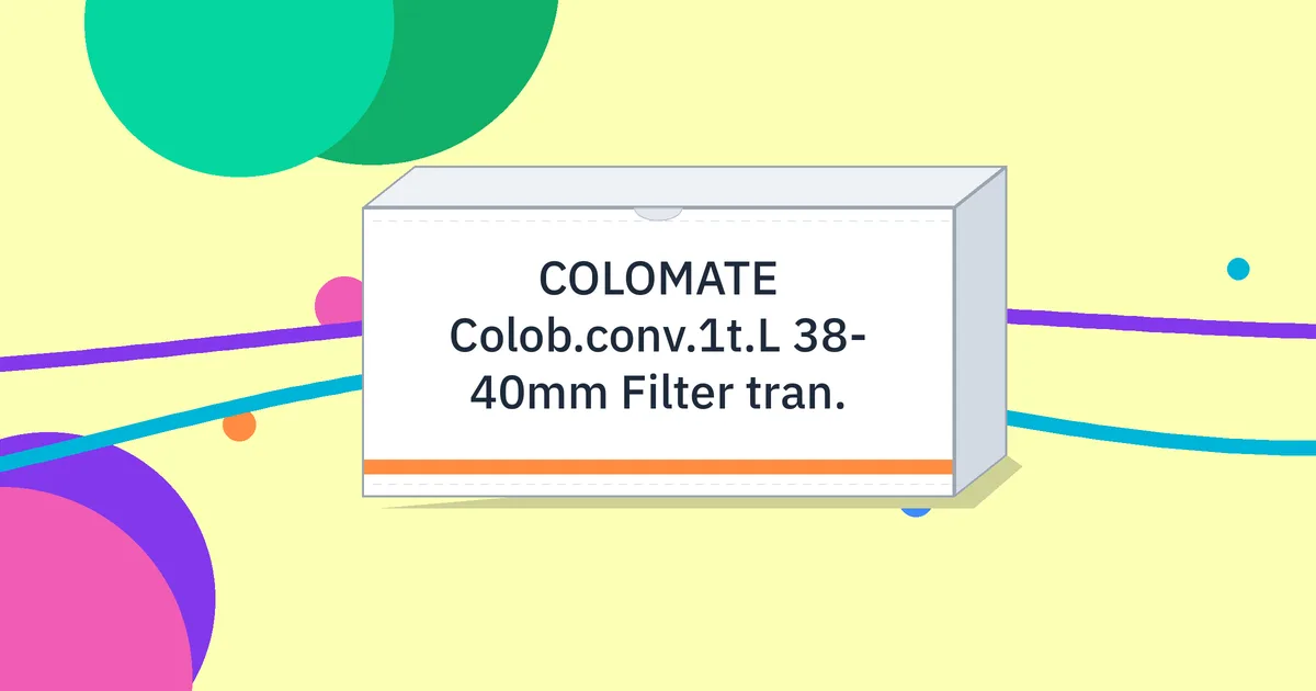 Symbolbild: Packung mit der Aufschrift COLOMATE Colob.conv.1t.L 38-40mm Filter tran. (PZN 09713411) – Verfügbarkeit und Bezug in Apotheken in Frankfurt am Main