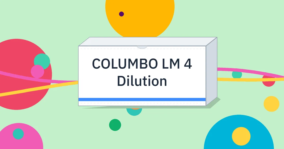 Symbolbild: Packung mit der Aufschrift COLUMBO LM 4 Dilution (PZN 13448647) – Verfügbarkeit und Bezug in Apotheken in Frankfurt am Main