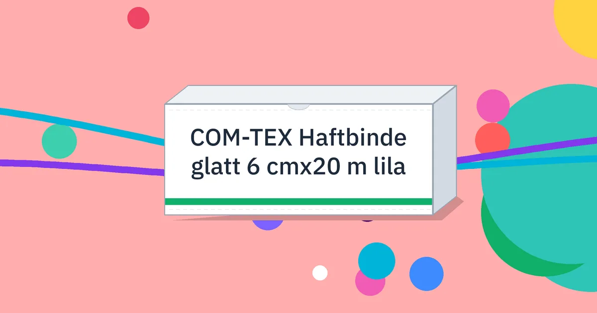 Symbolbild: Packung mit der Aufschrift COM-TEX Haftbinde glatt 6 cmx20 m lila (PZN 04722753) – Verfügbarkeit und Bezug in Apotheken in Frankfurt am Main
