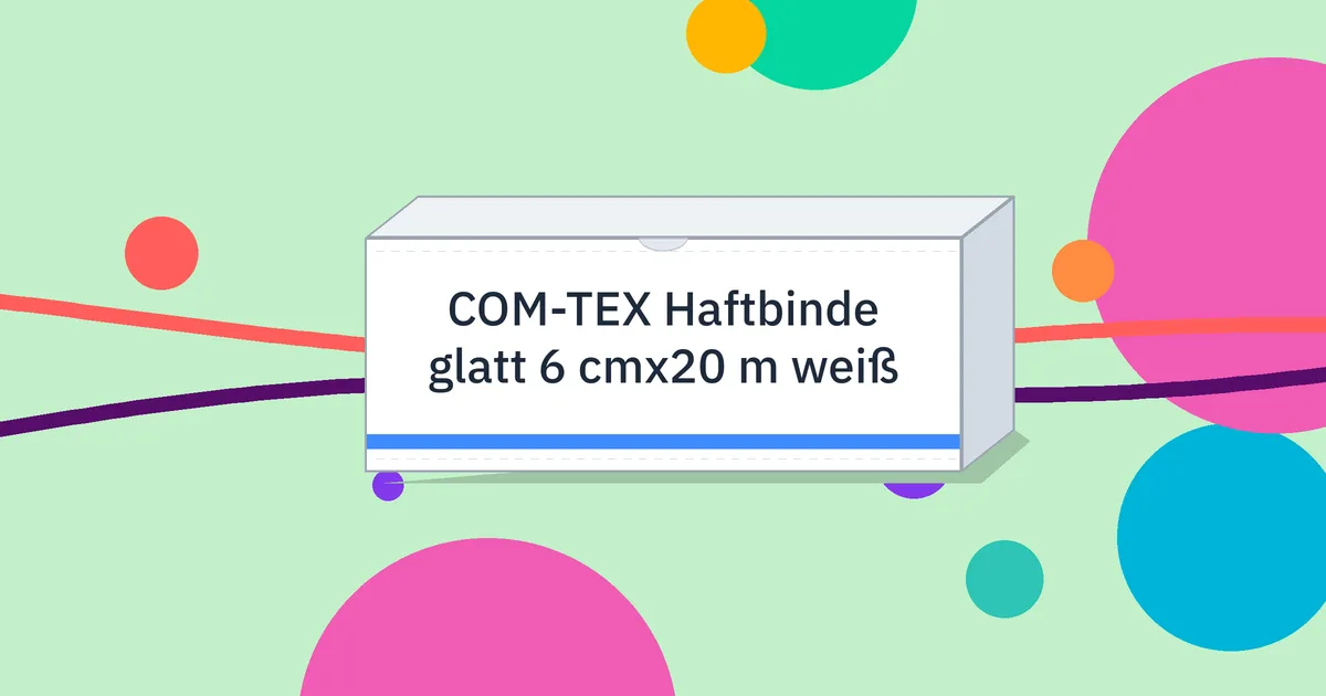 Symbolbild: Packung mit der Aufschrift COM-TEX Haftbinde glatt 6 cmx20 m weiß (PZN 03089058) – Verfügbarkeit und Bezug in Apotheken in Frankfurt am Main